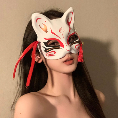 小红娘少女狐狸花脸猫面罩古风国风神明彩绘舞会酒吧半脸装扮面具