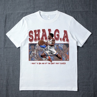 夏季纯棉篮球短袖t恤雷霆SGA亚历山大卡通手绘球星圆领半袖T恤男