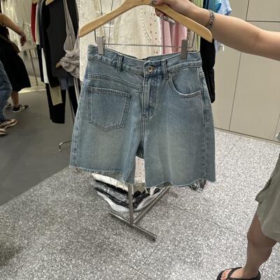 韩国正品代购 SOF夏季新款街头风不对称牛仔短裤做旧毛边休闲裤