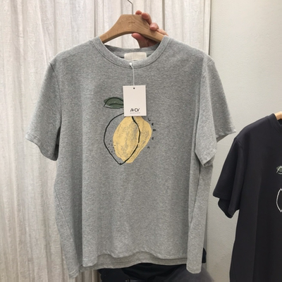 韩国正品代购 AHOY春季新款慵懒休闲时尚柠檬印花好穿宽松T恤