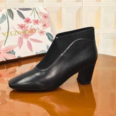 3252/5CM牛皮断码撤柜清仓处理女士秋季粗跟防滑绒里女士中跟靴子