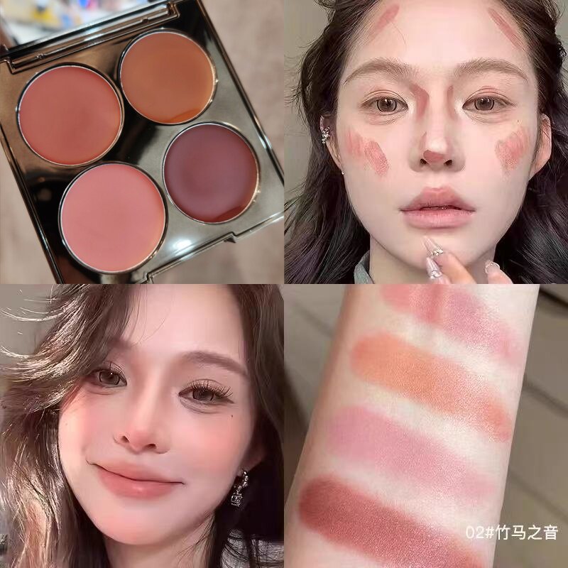 柔光映彩四色腮红盘显色自然裸妆哑光多用膏女修容胭脂