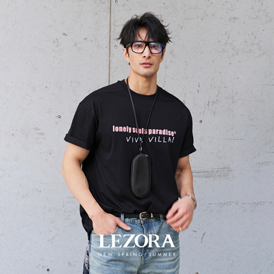 LEZORA美产匹马棉supima速干sorona 手写viva vila植绒短袖T恤男