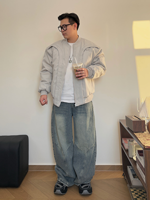 美式复古水洗做旧弯刀牛仔裤男女街头潮牌痞帅宽松百搭阔腿拖地裤