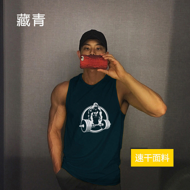 疯狂肌肉透气速干背心健身男士 无袖坎肩t恤宽松衣服训练运动上衣