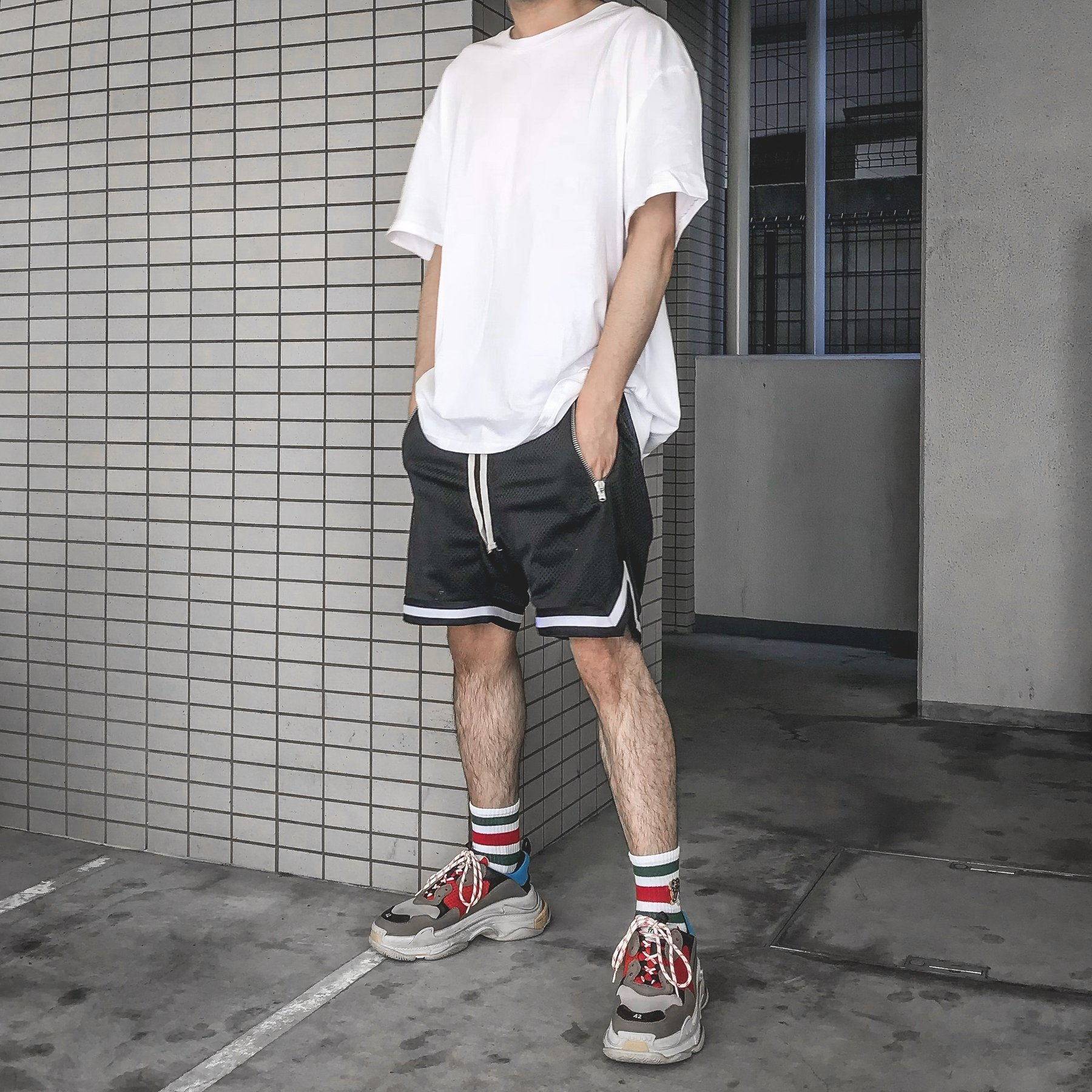 疯狂肌肉潮牌休闲时尚运动健身透气户外跑步速干篮球拉链五分短裤