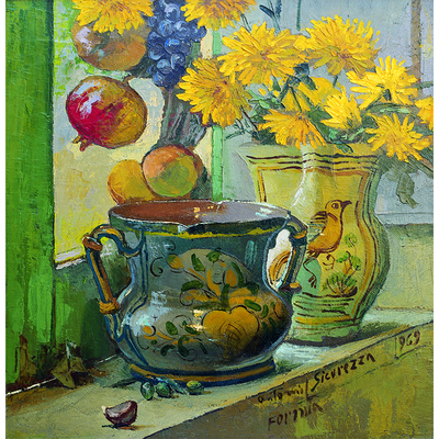 Still_life_with_pitchers 花卉油画 装饰画 居家室内装饰