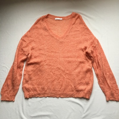 挂板样衣 显白橙色V领宽松慵懒风休闲百搭薄款针织衫 净版柔软