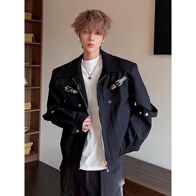 小众金属解构垫肩外套男款春季高街痞帅飞行夹克高级感短款机车服