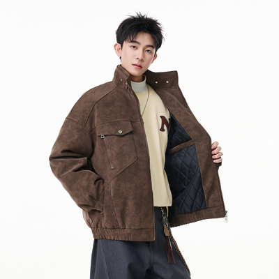 美式复古扎染夹棉加厚机车服棉衣