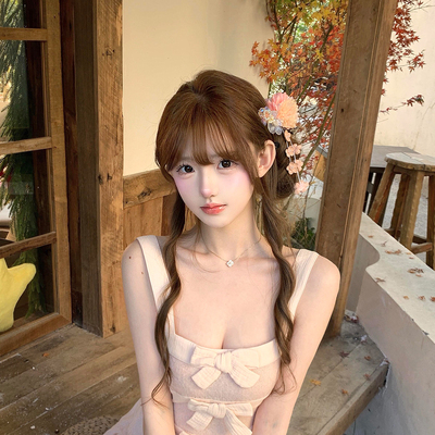 超仙粉色流苏花朵发夹女中式旗袍侧边夹后脑勺发卡发饰古风感头饰