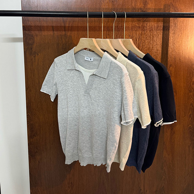 夏季老钱风翻领POLO针织短袖男