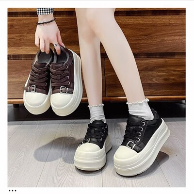 真皮复古小众厚底增高系带休闲鞋女百搭面包鞋厚底女鞋BEC1592295