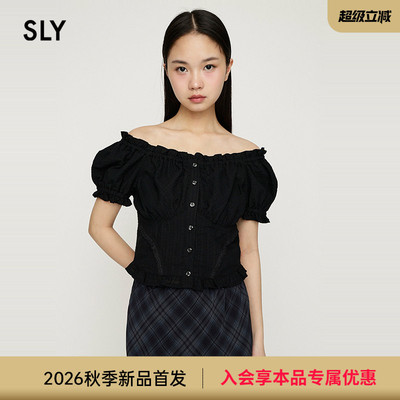 SLY2026夏季新品优雅淑女甜美露肩泡泡袖纯欲衬衫女030JSS30-2541