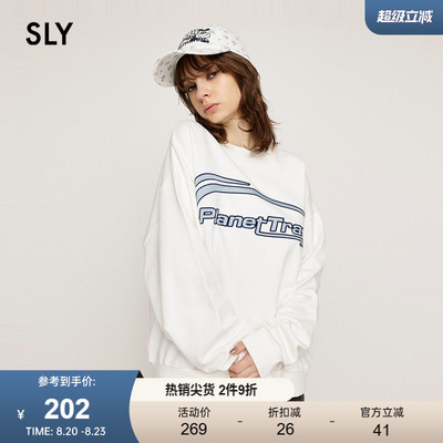 SLY 春季新品休闲中性风撞色印花圆领套头卫衣030HAA90-3721