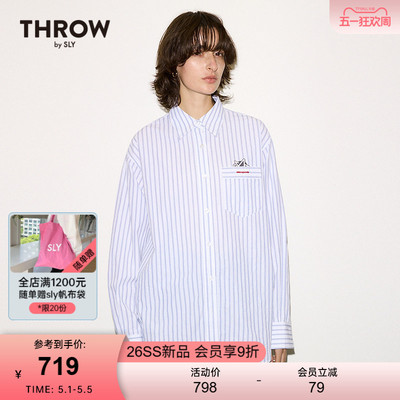 SLY2026早春新品复古通勤风条纹刺绣字母长袖衬衫女030JS001-1701