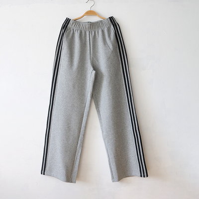 纯色三条杠显瘦高腰休闲裤