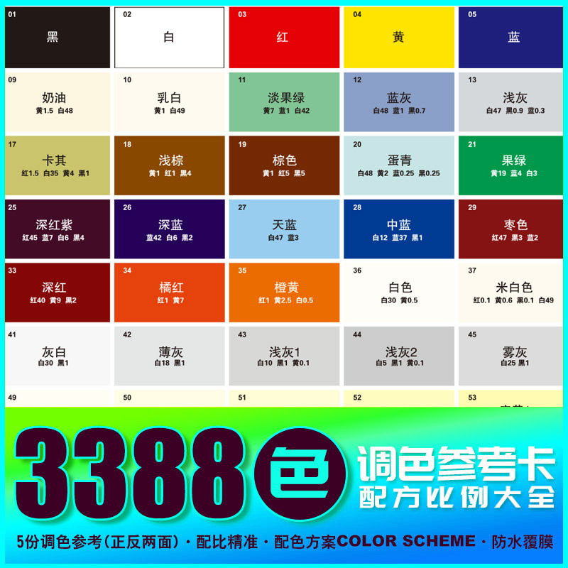 调色卡配方比例色卡家具维修皮衣色粉油漆色浆膏喷漆实物上色教程