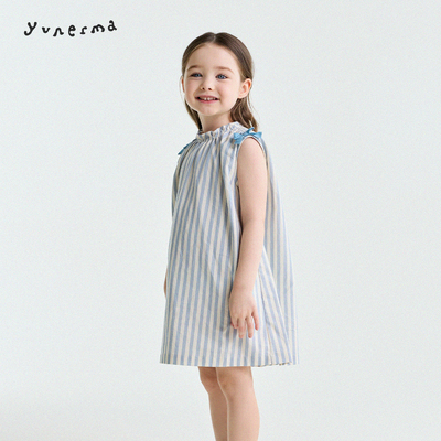 允儿妈法式百搭条纹蝴蝶结背心裙