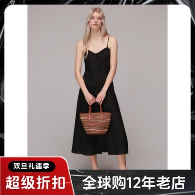 WHISTLES黑色吊带裙中长修身