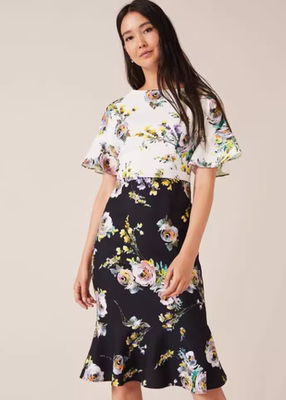 Phase Eight短袖包臀连衣裙鱼尾裙碎花印花拼色优雅通勤OL百搭