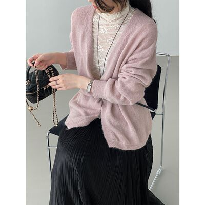 那末 百利甜酒 韩系温柔风V领针织开衫女宽松慵懒风毛衣外套