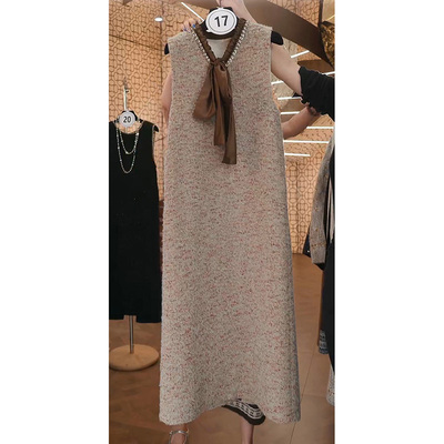 轻奢洋气镶钻蝴蝶结无袖马甲裙女2025秋冬新品超仙减龄显瘦A字裙