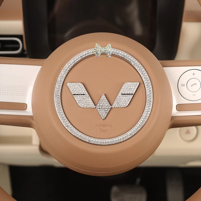 适用五菱缤果/AIREV晴空/宏光MINI方向盘车标镶钻装饰钻石贴内饰