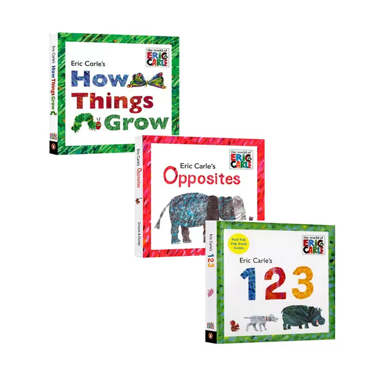 英文原版 Eric Carle's 123/Opposites/How Things Grow 3册精装翻翻书儿童启蒙认知绘本艾瑞卡尔_虎窝淘
