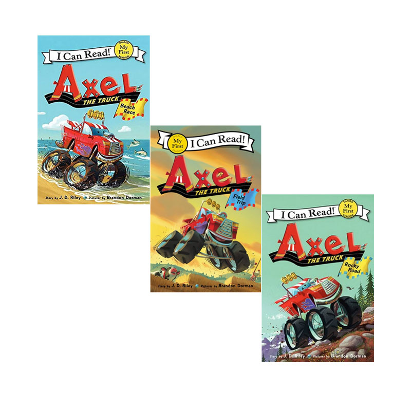 预售英文原版 I Can Read Axel the Truck Speed Track/ Beach Race小卡车阿克塞尔系列 3册套装交通工具儿童分级读物_虎窝淘