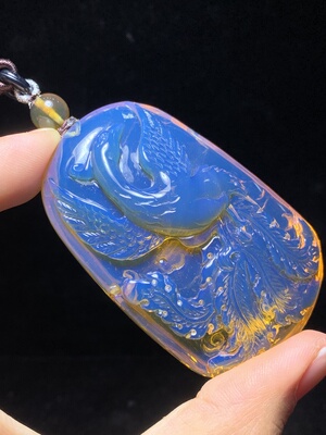 缅甸琥珀高蓝凤凰吊坠34.7克