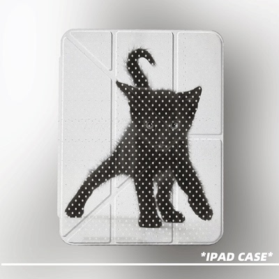 原创可爱点点黑猫第11代2026款air8ipadpro11寸三折ipad壳防弯y折亚克力a16平板壳9代10.2寸air7带笔槽