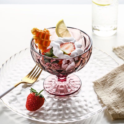 欧式浮雕玻璃甜品碗彩色冰激凌杯