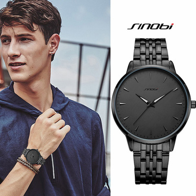 Sinobi男士手表商务钢带夜光指针石英表防水手表男跨境S9823G