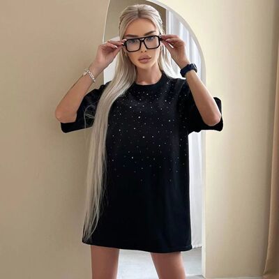 纯棉烫钻港风宽松显瘦短袖T恤女