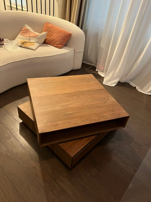 久作实木中古旋转茶几