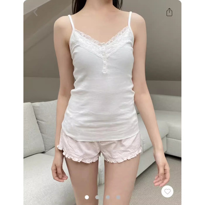 Brandy bm白色纯棉蕾丝V领吊带背心女修身显瘦内搭上衣2026春季