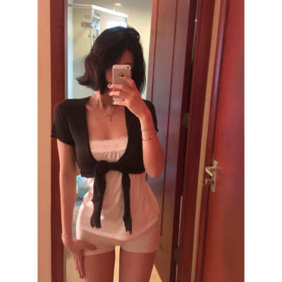 Brandy bm韩系V领绑带针织衫女短袖围裹式上衣松弛感穿搭针织罩衫