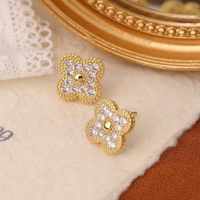 四叶草花瓣气质微镶满钻高级感