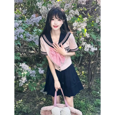 【抚蝶女子】樱花出片穿搭粉色水手服短袖夏服学院风JK制服套装女