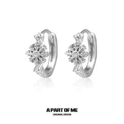 [纯银养耳洞]雪花锆石耳扣耳环