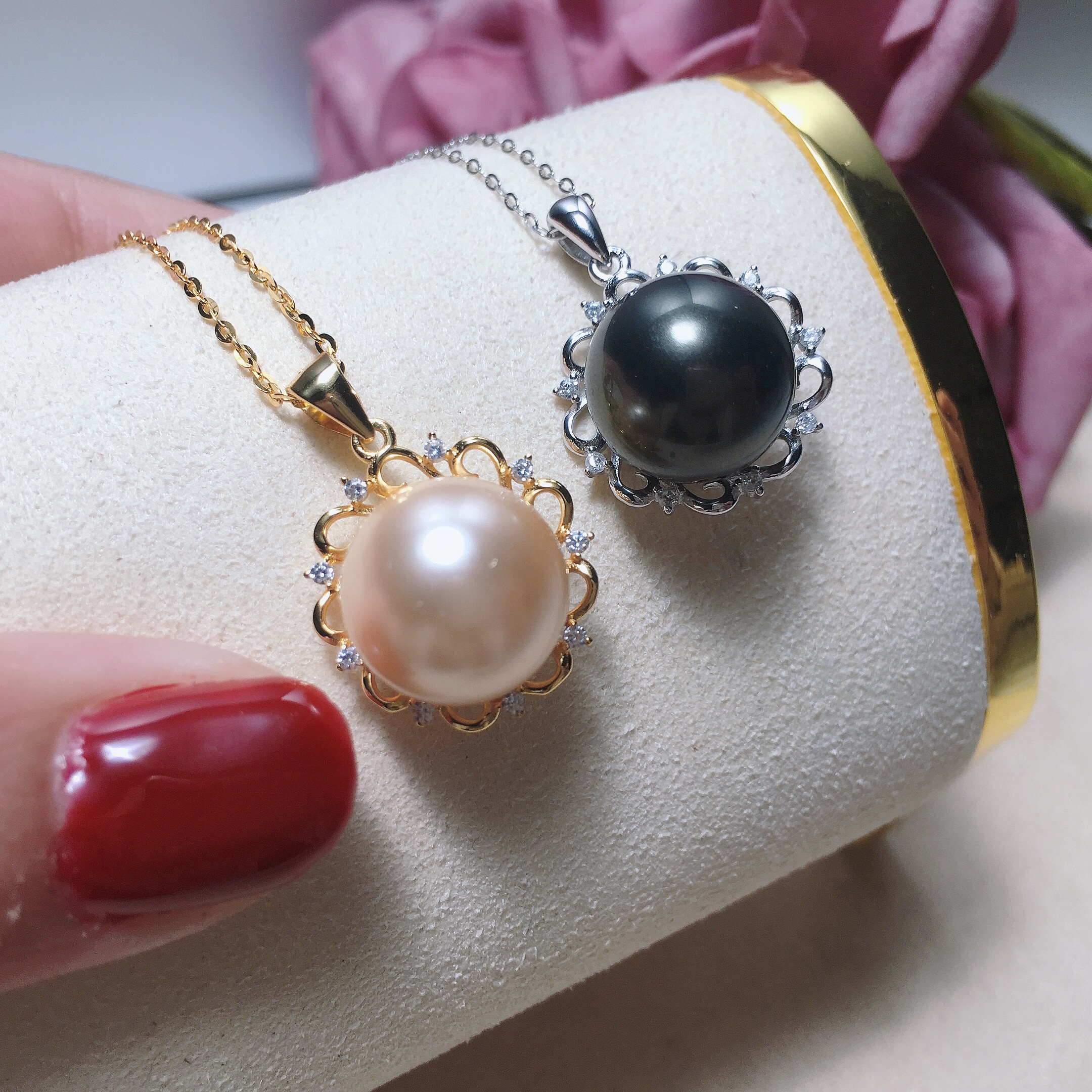 DIY手工配件 S925纯银气质大珠吊坠女宫廷风颈饰珍珠配饰空托材料_虎窝淘