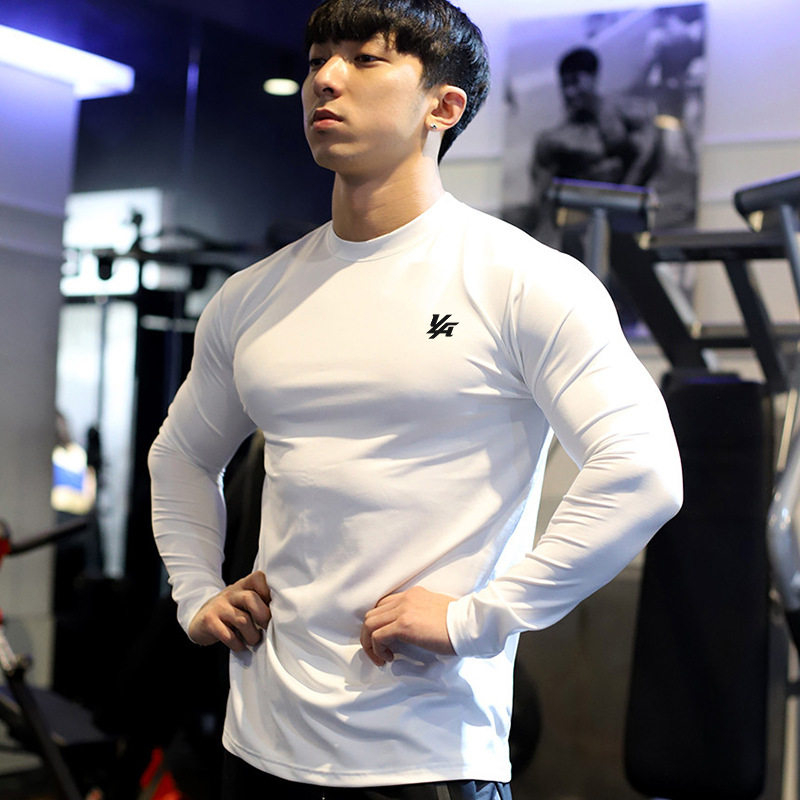 健身运动长袖男弹力速干透气显肌肉健身衣户外锻炼休闲跑步训练衣
