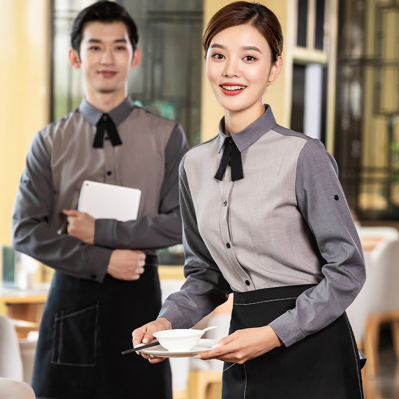 餐饮服务员工作服长袖衬衣女酒店火锅店奶茶蛋糕店秋冬装定制