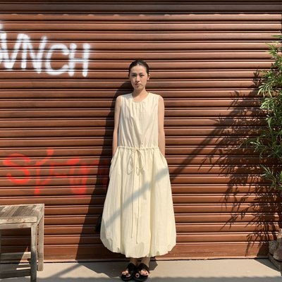 moment夏季韩版chic时尚小众花苞无袖连衣裙设计感抽绳收腰连身裙