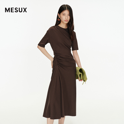 MESUX米岫春夏[乌木系列]三醋酯圆领迪木尔风针织连衣裙MNFUO404