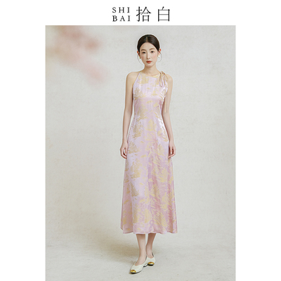 新中式无袖修身显瘦人丝提花长裙