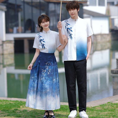 复古中式演出服民国风班服套装初中生朗诵比赛服高中生毕业成人礼