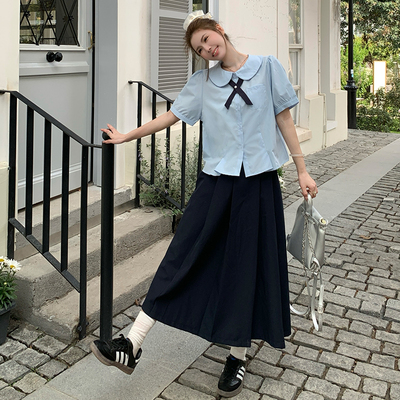 衬衫夏季胖mm学院风娃娃领上衣