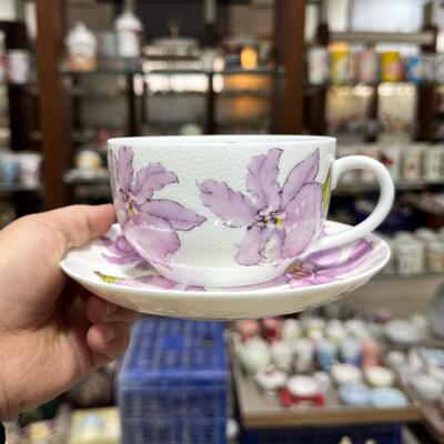 sixth kiln第六窑欧式骨瓷紫色百合咖啡杯碟套装特价清仓包邮